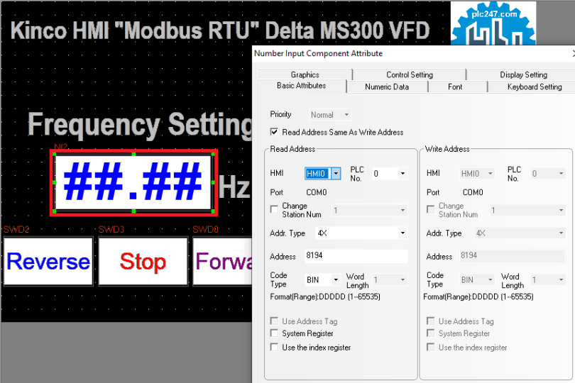 HMI Kinco "Modbus RTU" Delta MS300 Tutorial - plc247.com