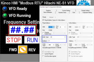 HMI Kinco "Modbus RTU" Hitachi NE-S1 VFD Tutorial - plc247.com