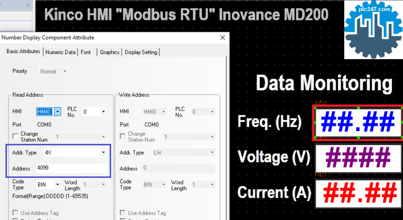 HMI Kinco "Modbus RTU" Inovance MD200 Tutorial - plc247.com