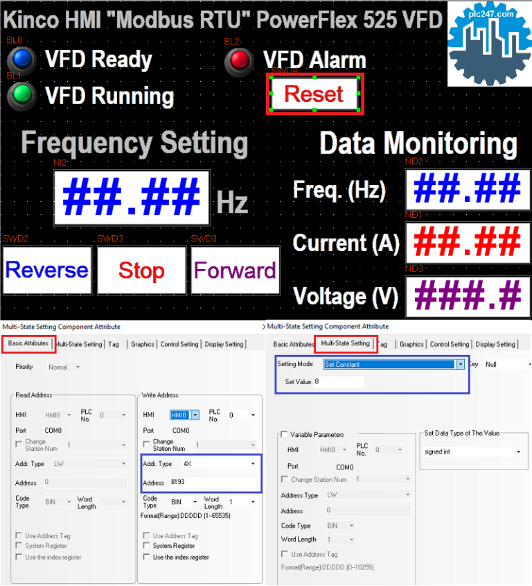 HMI Kinco "Modbus RTU" PowerFlex 525 Tutorial - plc247.com