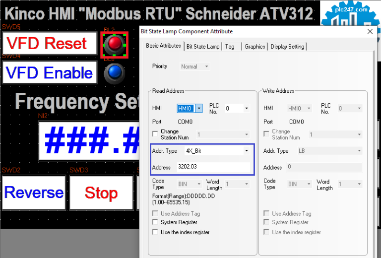 HMI Kinco "Modbus RTU" Schneider ATV312 Tutorial - plc247.com