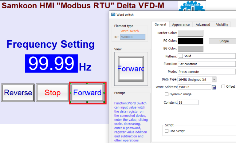 Samkoon HMI "Modbus RTU" Delta VFD-M Tutorial - plc247.com