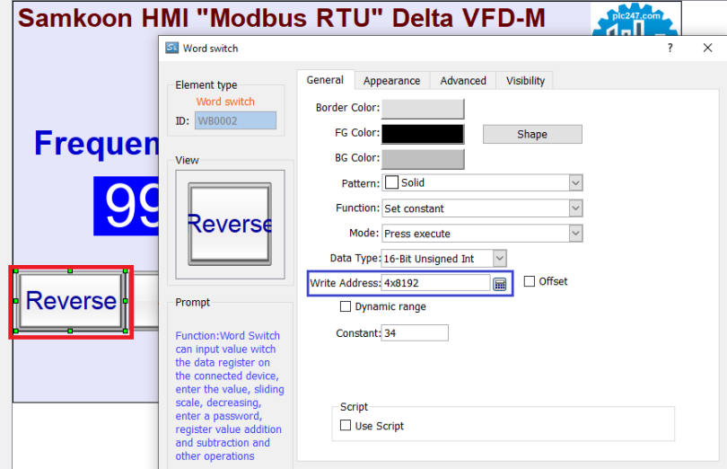 Samkoon HMI "Modbus RTU" Delta VFD-M Tutorial - plc247.com