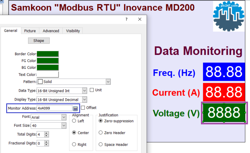 Samkoon HMI "Modbus RTU" Inovance MD200 Tutorial - plc247.com