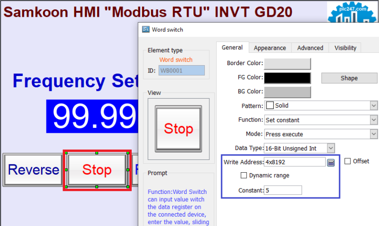 Samkoon HMI "Modbus RTU" INVT GD20 Tutorial - plc247.com
