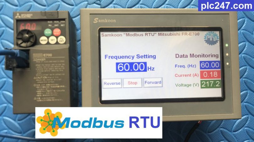 Samkoon HMI "Modbus RTU" Mitsubishi FR E720 Tutorial - plc247.com