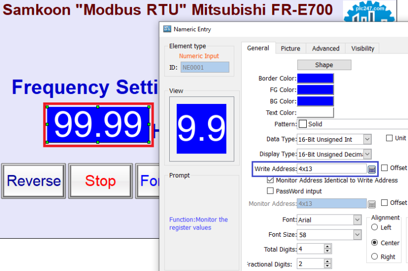 Samkoon HMI "Modbus RTU" Mitsubishi FR E720 Tutorial - plc247.com