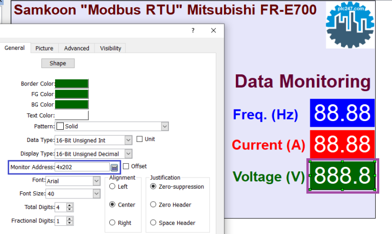 Samkoon HMI "Modbus RTU" Mitsubishi FR E720 Tutorial - plc247.com