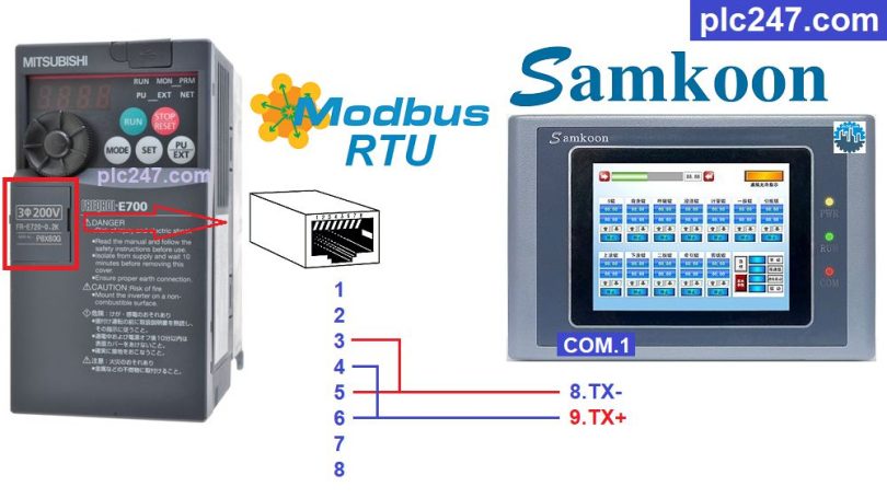 Samkoon HMI "Modbus RTU" Mitsubishi FR E720 Tutorial - plc247.com