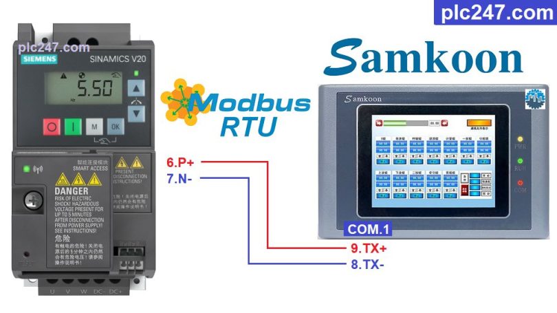 Samkoon HMI "Modbus RTU" Sinamics V20 Tutorial - plc247.com