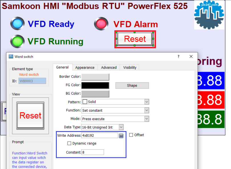 Samkoon HMI "Modbus RTU" PowerFlex 525 Tutorial - plc247.com