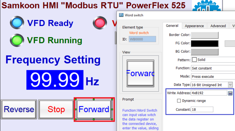 Samkoon HMI "Modbus RTU" PowerFlex 525 Tutorial - plc247.com