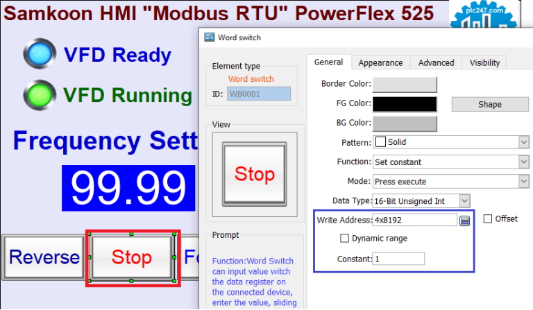 Samkoon HMI "Modbus RTU" PowerFlex 525 Tutorial - plc247.com