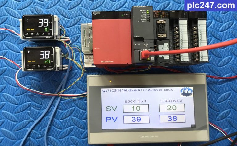 Mitsubishi QJ71C24N "Modbus RTU" Omron E5CC Tutorial - plc247.com