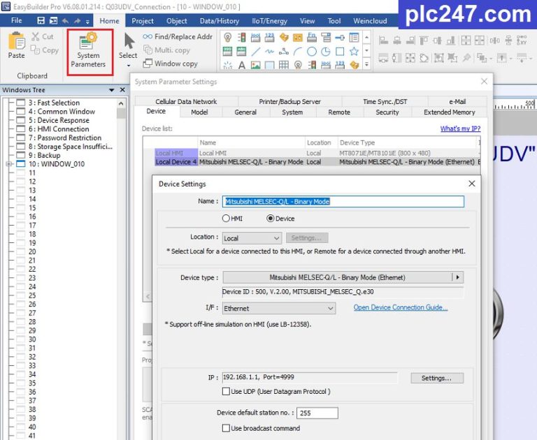 HMI Weintek & Mitsubishi Q03UDV "Connection" Tutorial - plc247.com