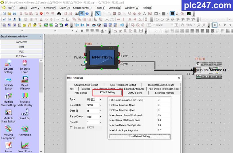 QJ71C24N & Kinco HMI "RS232 Connection" Tutorial - plc247.com