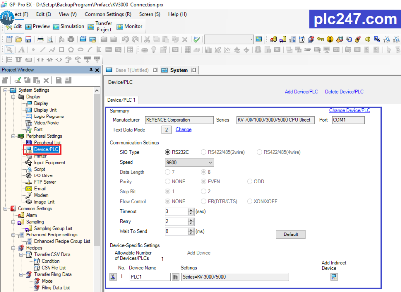 Keyence KV3000 & Proface HMI "RS232 Connection" Tutorial - plc247.com