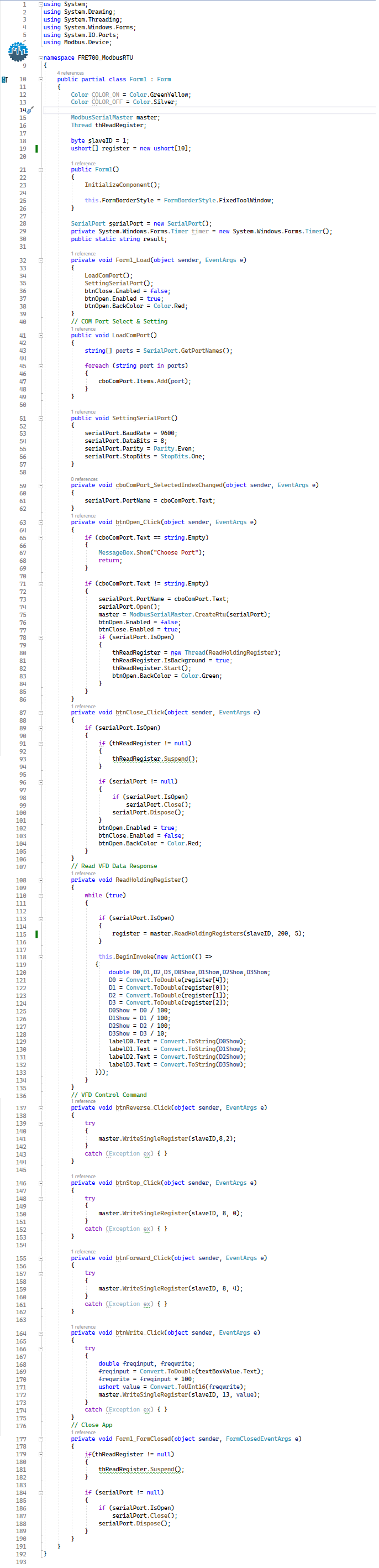 Mitsubishi FR-E700 & Visual Studio C# via "Modbus RTU" - plc247.com