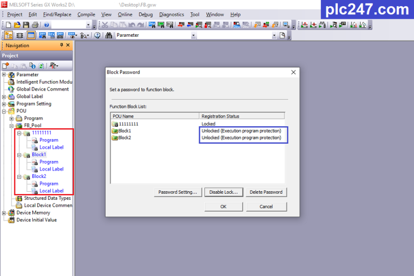 [Unlock Password] GX-Works2 "Function Block & POU Program" PLC Mitsubishi - plc247.com